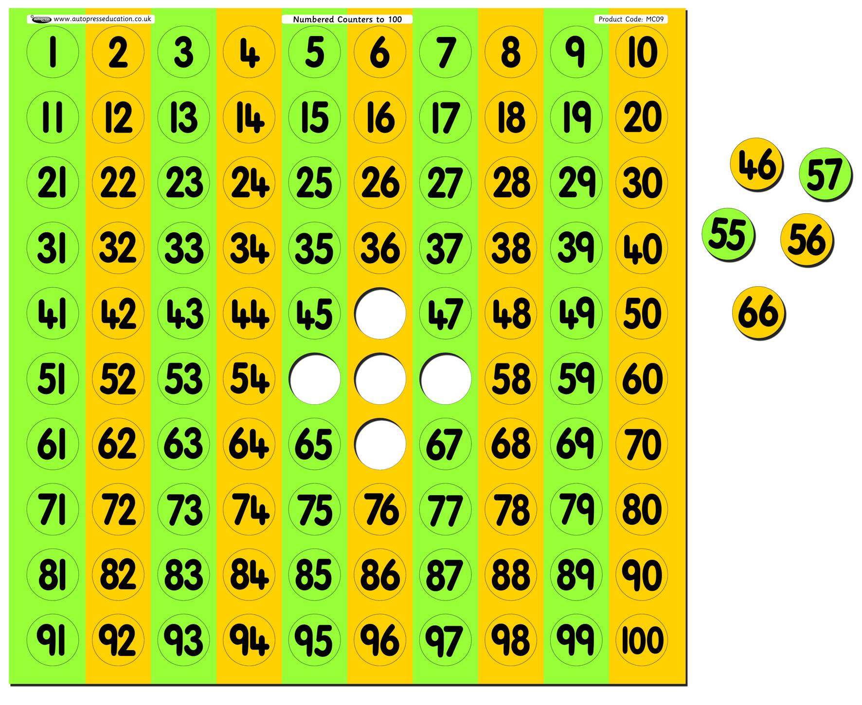 HUNDRED SQUARE WITH POP-OUT NUMBERED COUNTERS (1-100) » Autopress Education