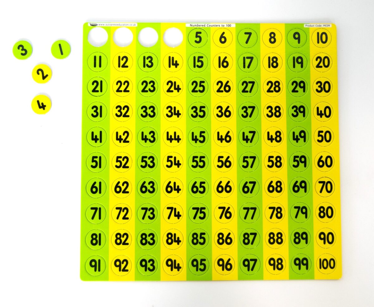 HUNDRED SQUARE WITH POP-OUT NUMBERED COUNTERS (1-100) » Autopress Education