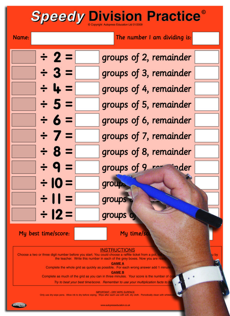 SPEEDY DIVISION PRACTICE CARD » Autopress Education